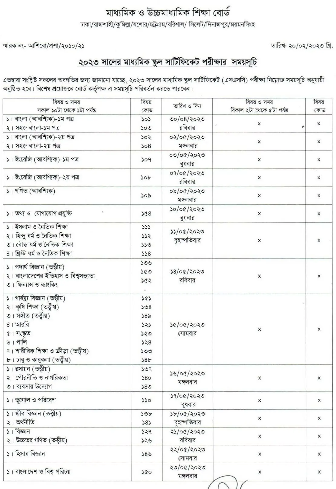 SSC Routine 2024 All Board