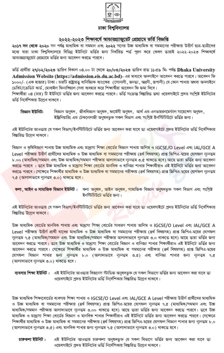 Dhaka University Admission Notice 2024: Requirements and Dates ...